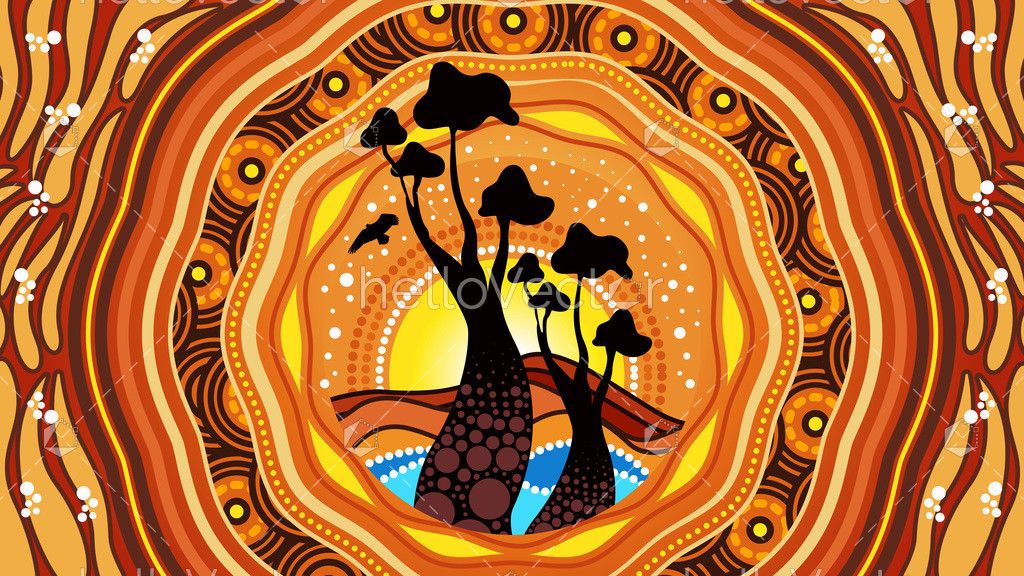 An illustration based on aboriginal style of background depicting ...
