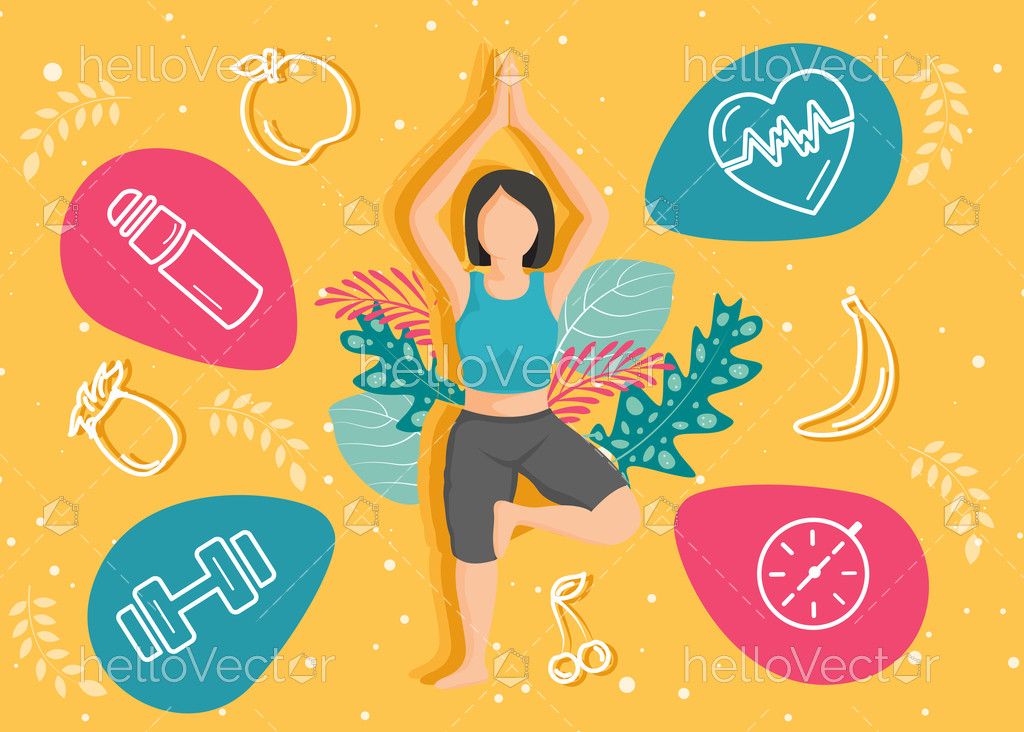 Young woman doing yoga on abstract fitness background - Download ...