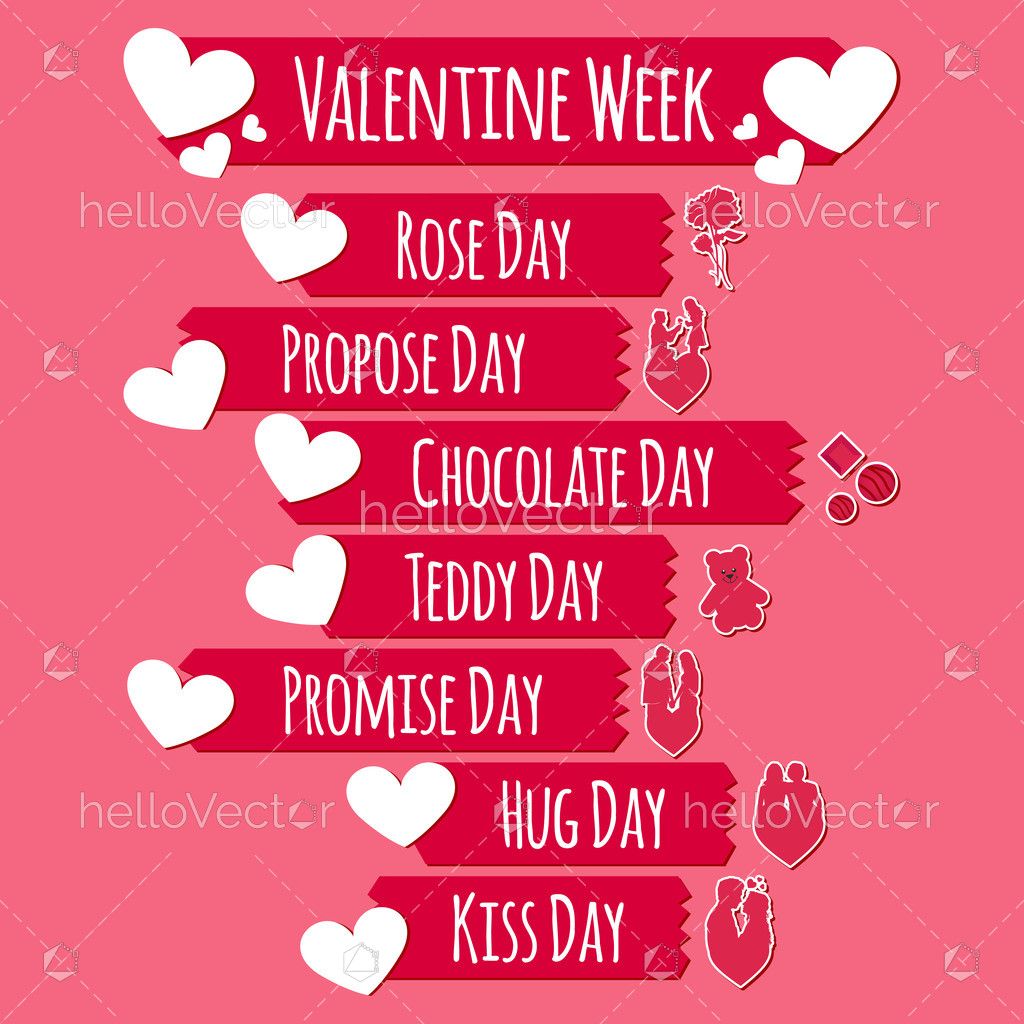 Valentine's week days, greeting card design - Vector Illustration ...