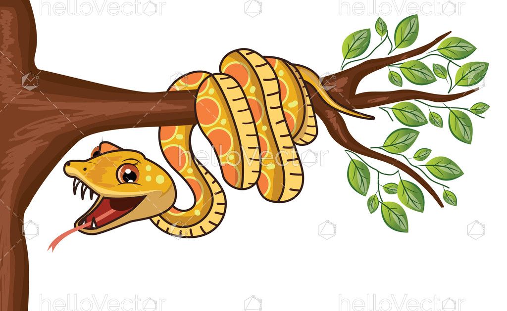 Cartoon snake on branch - Download Graphics & Vectors