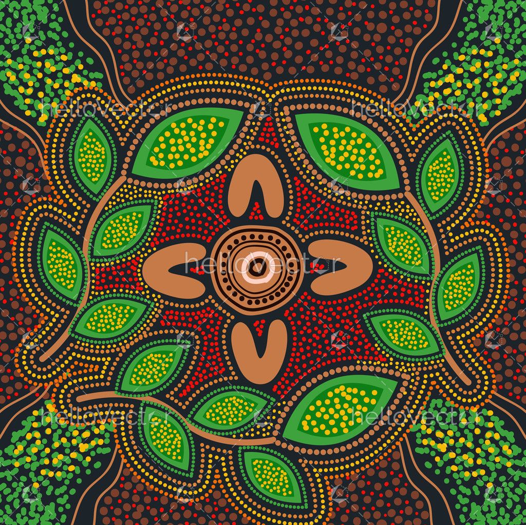 Aboriginal leaves dot background - Download Graphics & Vectors