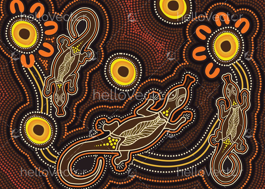 Aboriginal lizard painting illustration - Download Graphics & Vectors