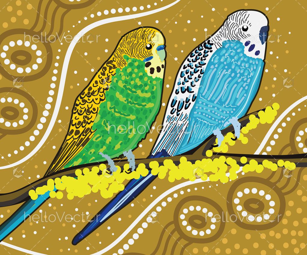 Budgerigars bird art in aboriginal style - Download Graphics & Vectors