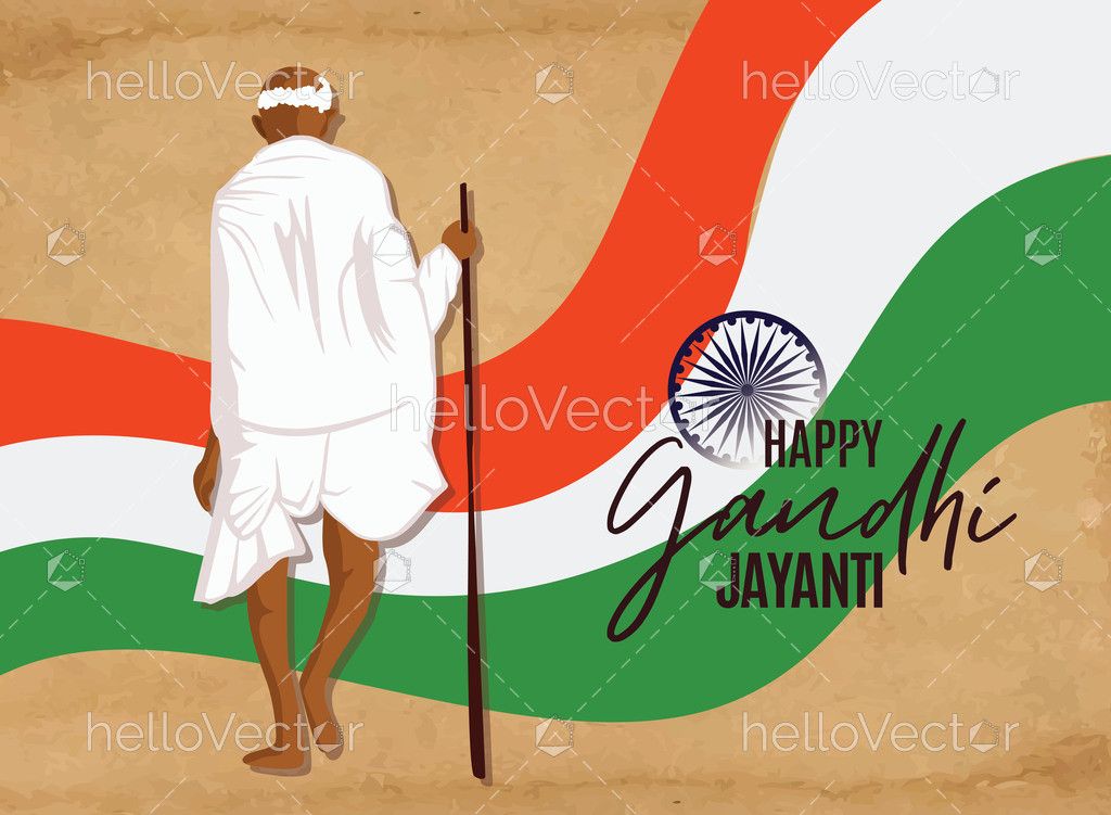 Mahatma Gandhi with Indian National Flag background, Happy Gandhi ...