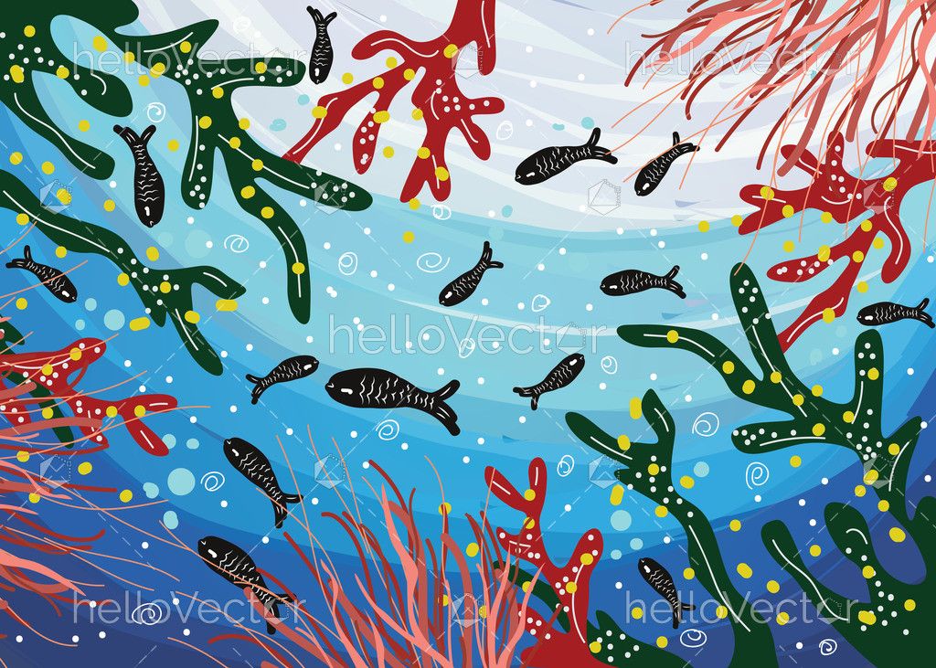 Underwater concept aboriginal art with fish - vector - Download ...