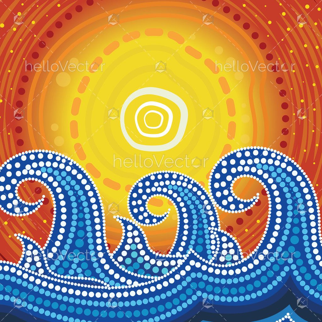 Water waves art in aboriginal dot style - Download Graphics & Vectors