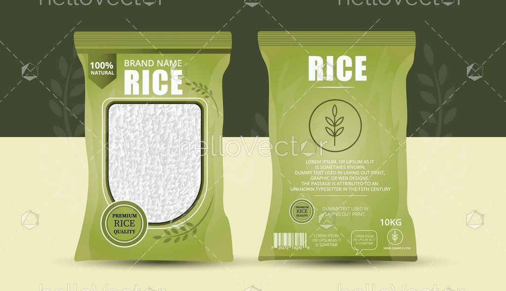 Rice Package Front & Back Mockup - Vector Illustration - Download ...