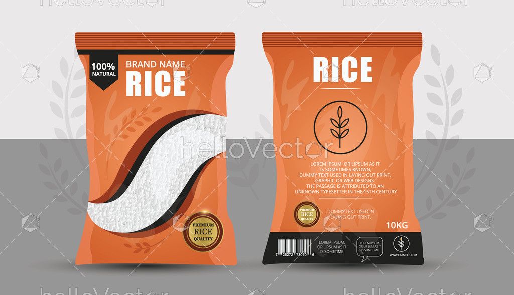 Rice Package Front & Back Mockup - Vector Illustration - Download ...