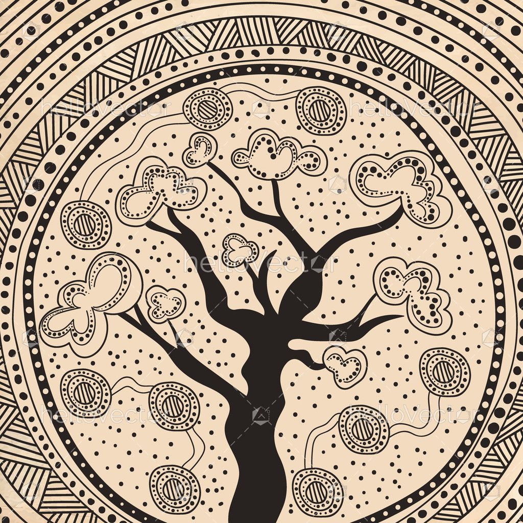 Grey tree painting in aboriginal dot art style - Download Graphics ...