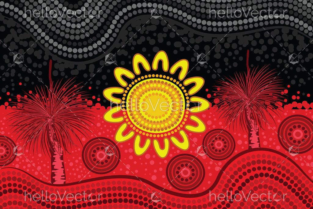 Aboriginal landscape painting illustration with grass tree - Download ...