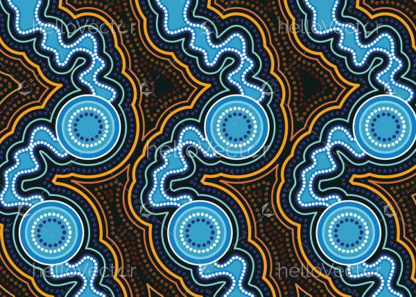 River, Aboriginal art vector painting with river, Landscape ...