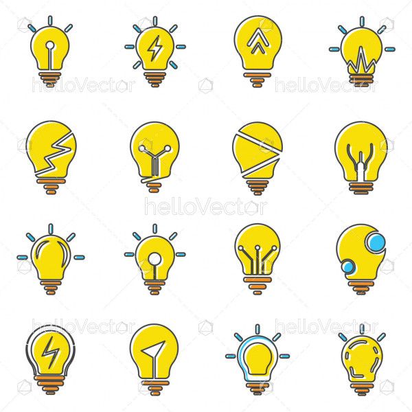 Light bulb icons collection in trendy flat style isolated on white ...