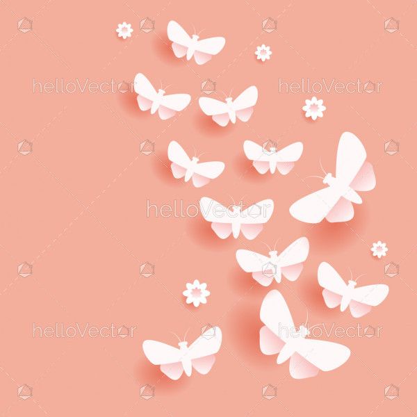 Flying flock of cut out paper butterflies illustration - Download ...