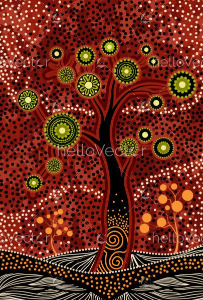 Aboriginal style tree painting - Download Graphics & Vectors