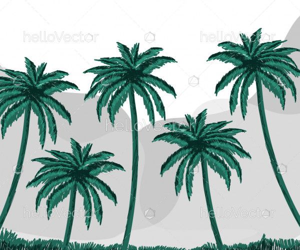 Beautiful green palm trees mountain landscape - Download Graphics & Vectors
