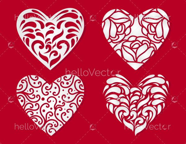 Laser cut hearts set with lace pattern - Download Graphics & Vectors
