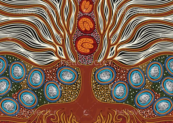 Aboriginal dot tree painting - Download Graphics & Vectors