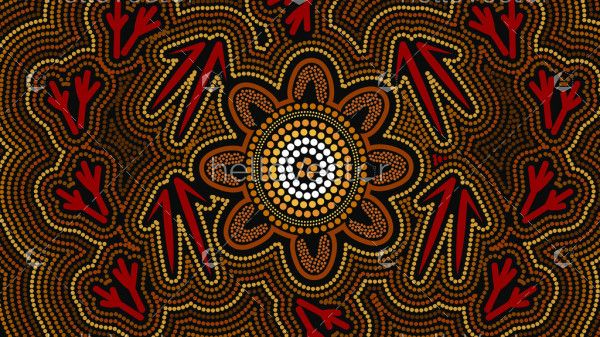 Aboriginal art with kangaroo and emu track - Download Graphics & Vectors