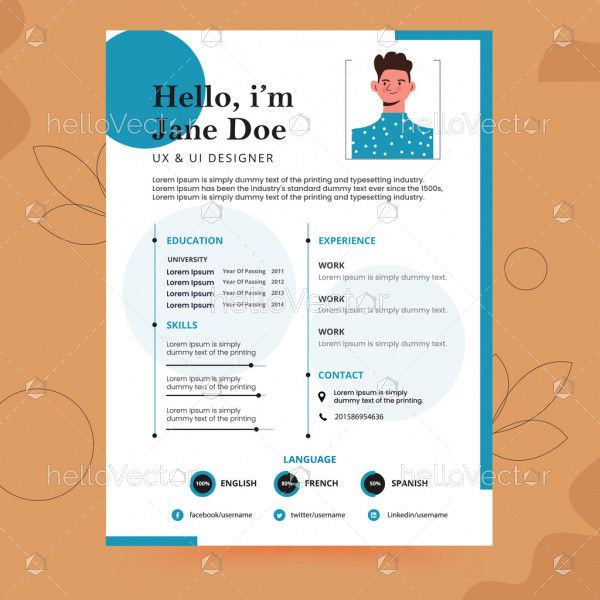 Flat Blue Resume Template - Download Graphics & Vectors