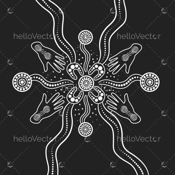 Aboriginal hand print art black and white illustration - Download ...