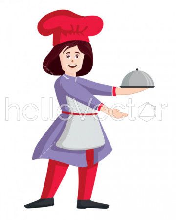 Cartoon woman chef with food - Vector Illustration - Download Graphics ...