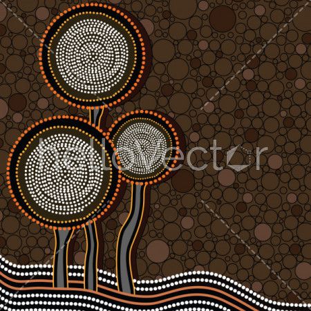 Tree on the hill, Aboriginal tree, Aboriginal art vector painting with ...