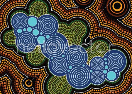 Aboriginal style blue lines background - Download Graphics & Vectors