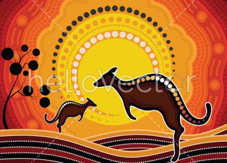 Tree on the hill, Aboriginal tree, Aboriginal art vector painting with ...
