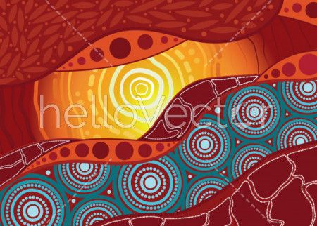 Aboriginal sunset landscape painting - Download Graphics & Vectors