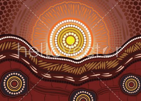 Aboriginal sunset landscape painting - Download Graphics & Vectors