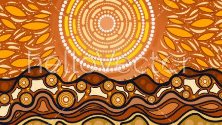 Aboriginal sunset landscape painting - Download Graphics & Vectors