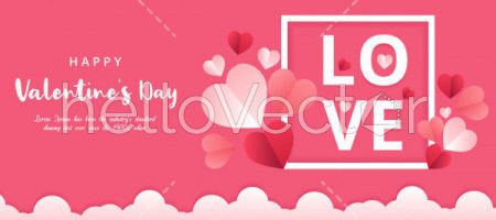 Valentine's day vector banner with pink hearts and typography.