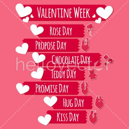 Valentine's week days, greeting card design - Vector Illustration ...
