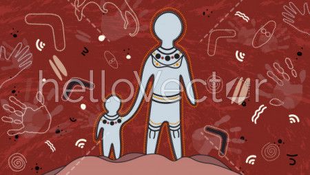 Father and son aboriginal dot artwork - Download Graphics & Vectors