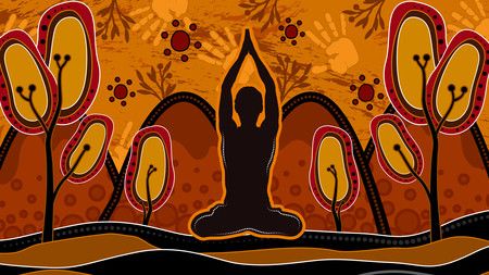 Aboriginal art vector painting, fitness and meditation concept ...